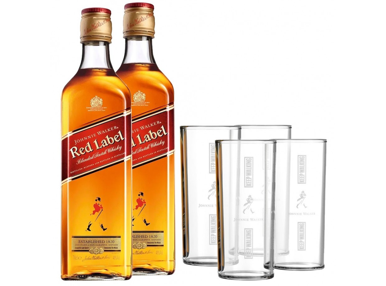 Pack 2 Johnnie Walker Red Label + 4 Vasos - Comprar online