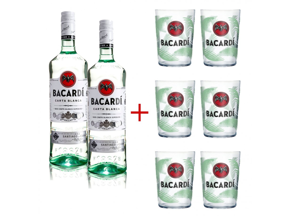 Pack 2 Bacardi 1l + 6 Vasos Bacardi Mojito - Comprar online
