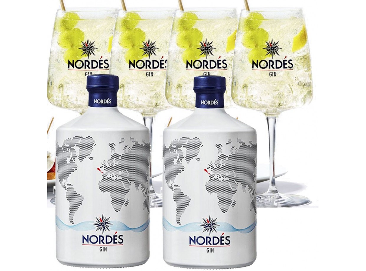 2 Botellas Gin Nordes + 4 Copas - Comprar online